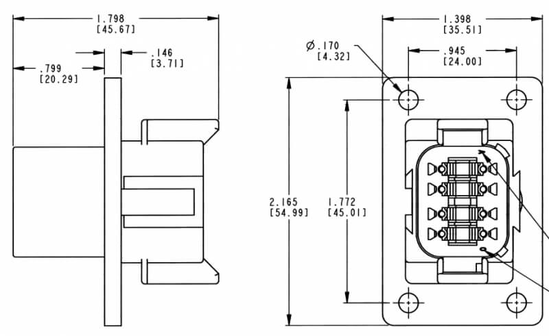 DEUTSCH Receptacle Housing 8-pole DT-Series Coding A with Flange